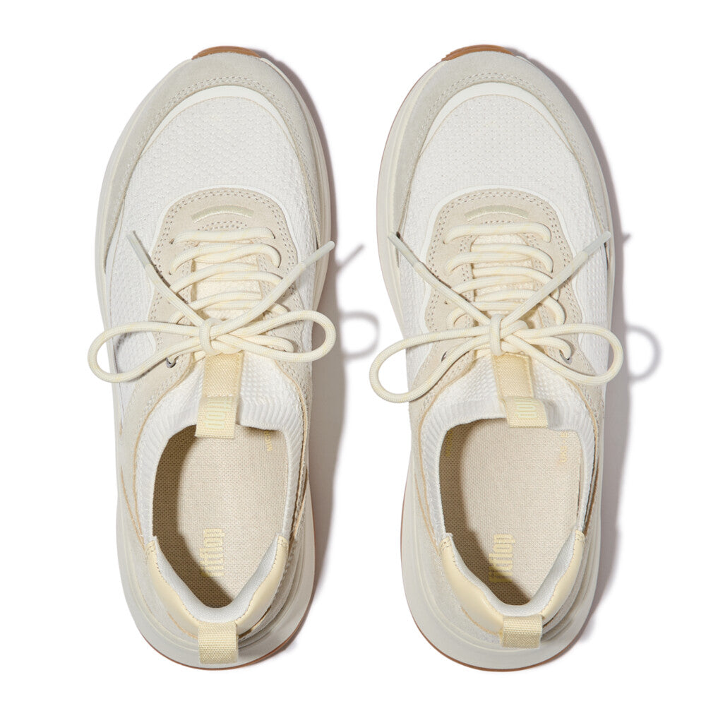 フィットフロップ レディース F-MODE スエード ニット フラットフォーム スリッポン レース スニーカー 靴 シューズ 大人スニーカー カジュアル グレー ベージュ 灰色 送料無料 fitflop IV1-B43 IV1-C18 F-MODE SUEDE/KNIT FLATFORM SLIP-ON LACED SNEAKERS｜fitflop